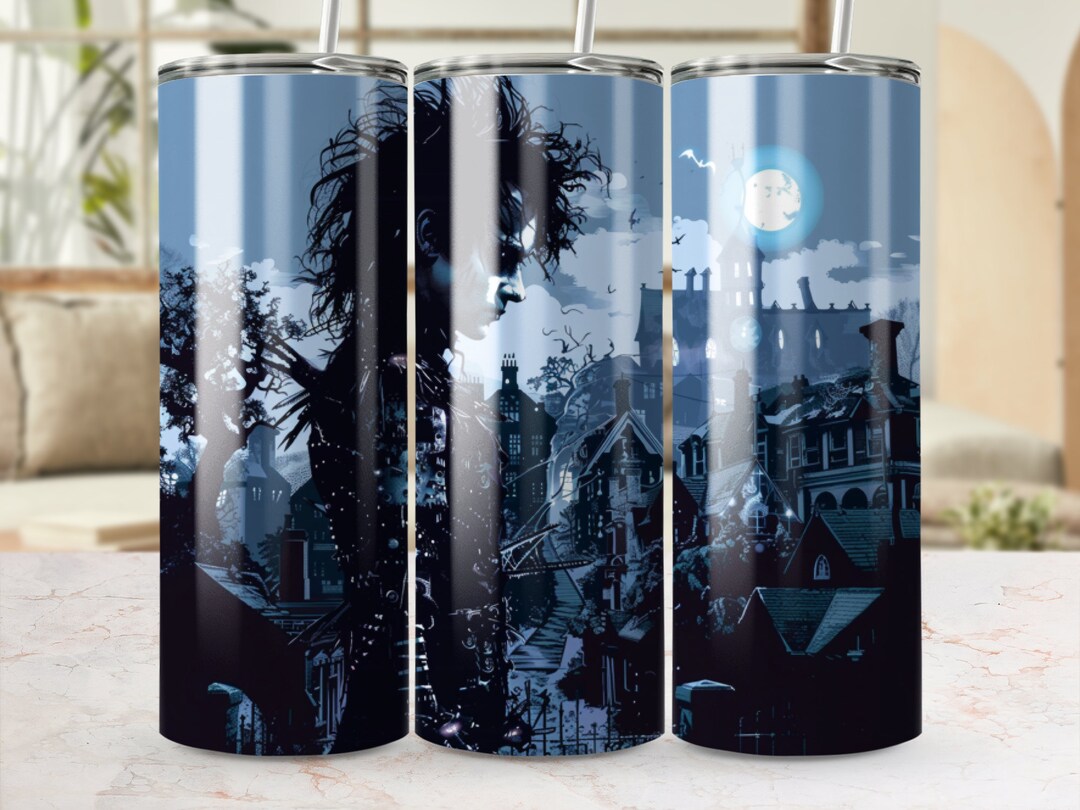 20 Oz Edward Scissorhands Inspired Tumbler Wrap, Dark Haunted Town Art ...
