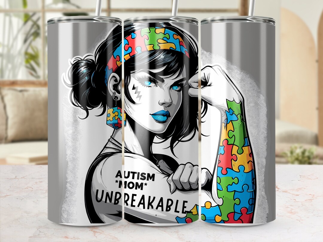 Autism Awareness Tumbler, Unbreakable Mom Puzzle Graphic, Stainless ...