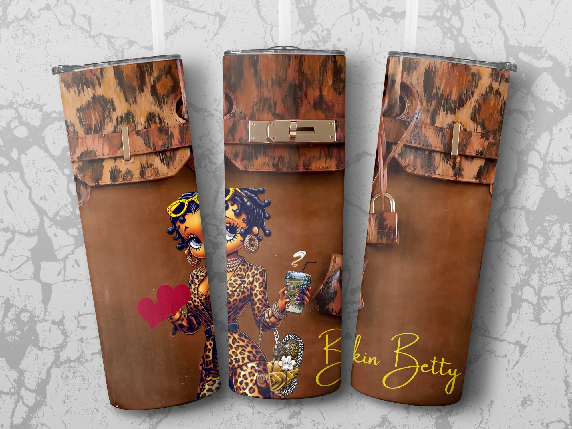 Black Betty Boop Leopard Print Birkin Bag Purse Tumbler Wrap 20 Oz ...