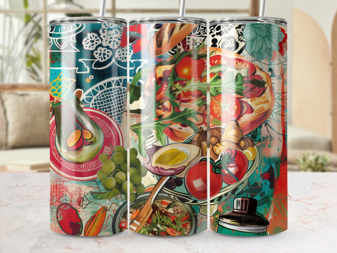 Colorful Food Art Tumbler, Retro Food Illustration, Unique Kitchen ...