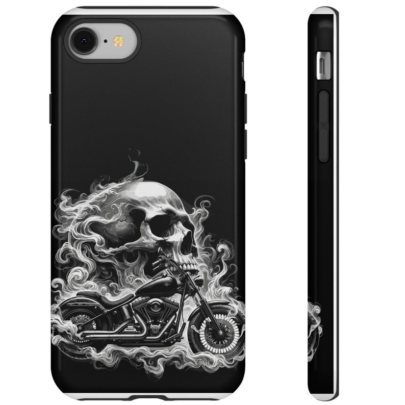Black and White Skull and Motorcycle iPhone Case, Black and White Biker ...