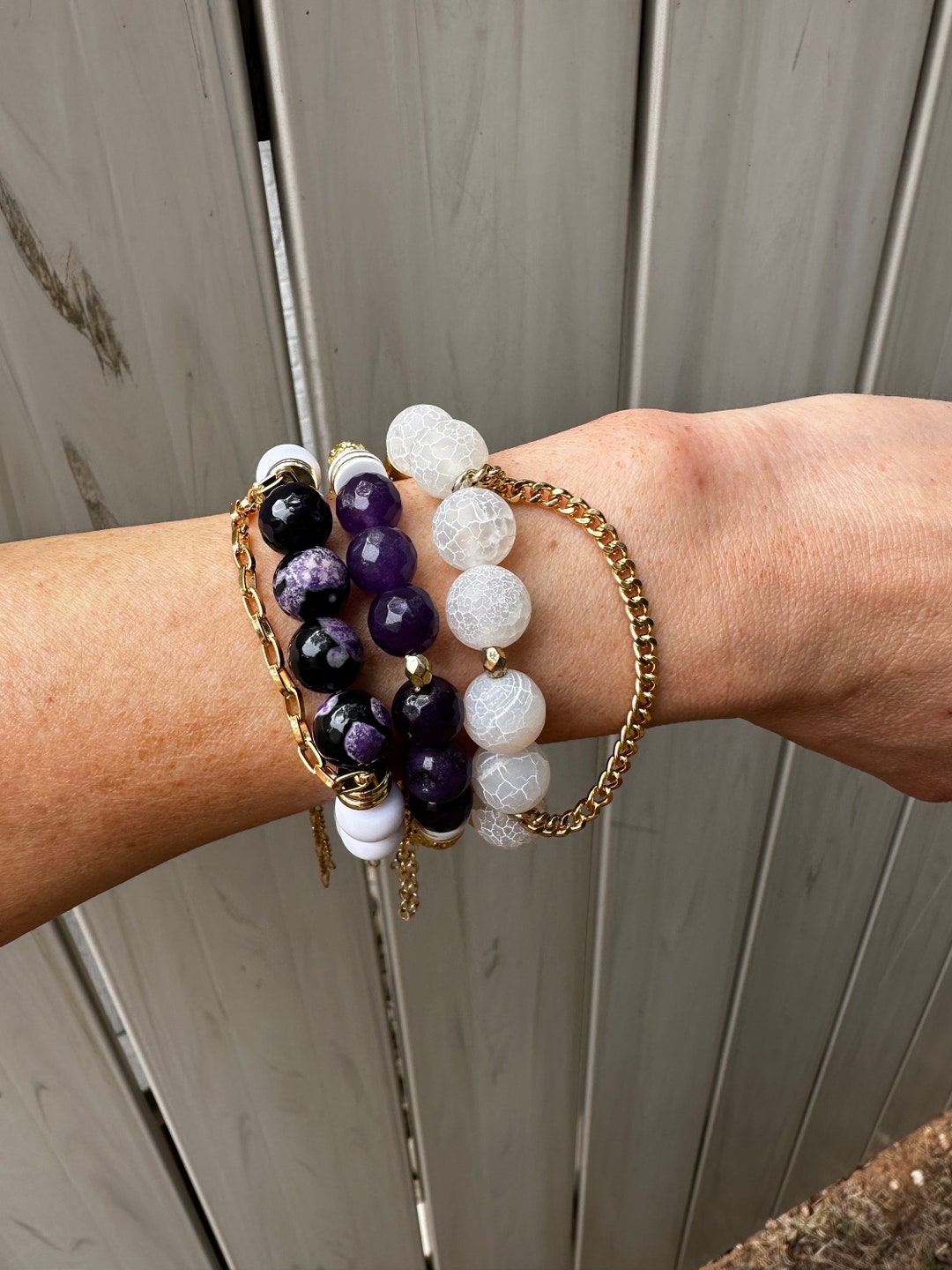 Beaded Stack Bracelets With Gold Chain - Etsy