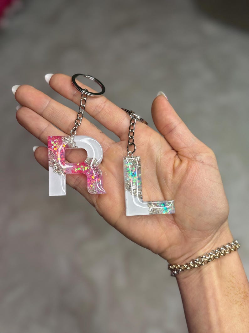 Custom Resin Initial Keychain- Glitter Letter Keychain, Personalized ...