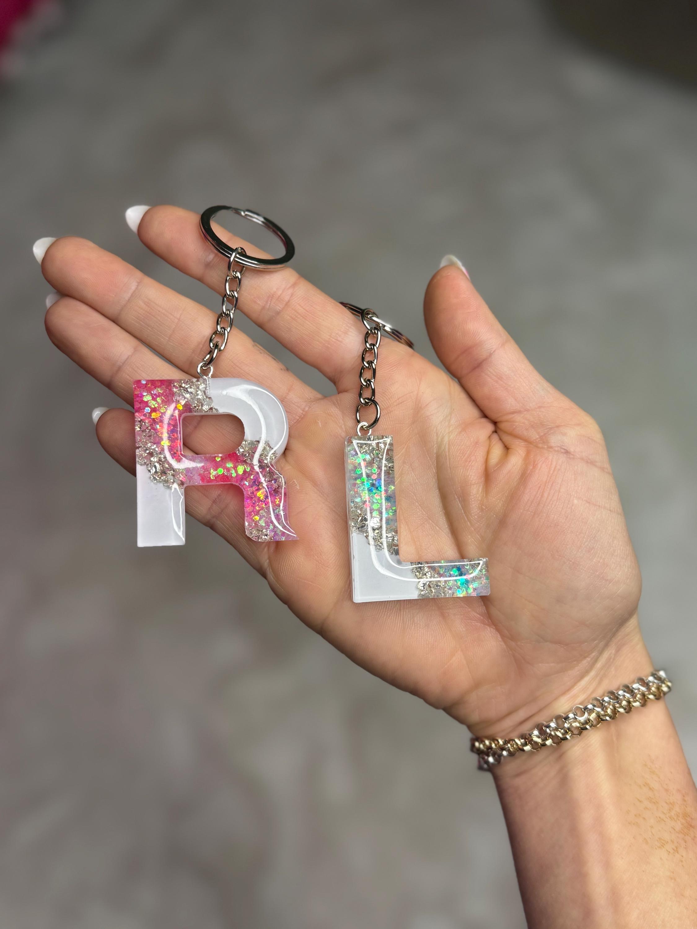 Custom Resin Initial Keychain- Glitter Letter Keychain, Personalized Name Gift, Bridesmaid Favor ...
