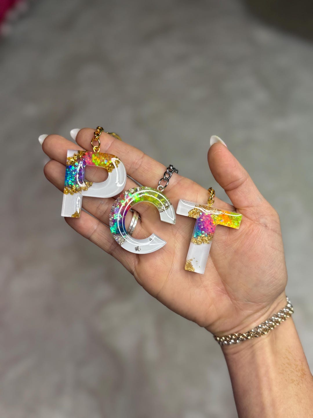 Custom Resin Initial Keychain- Glitter Letter Keychain, Personalized ...