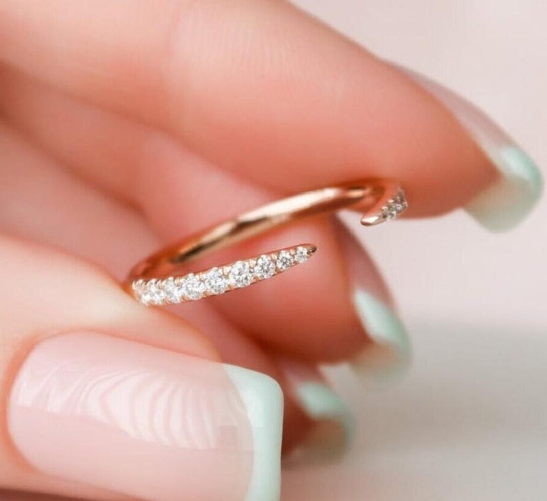 14K Solid Gold Open Wedding Band, Gap Wedding Band, Moissanite Unique ...