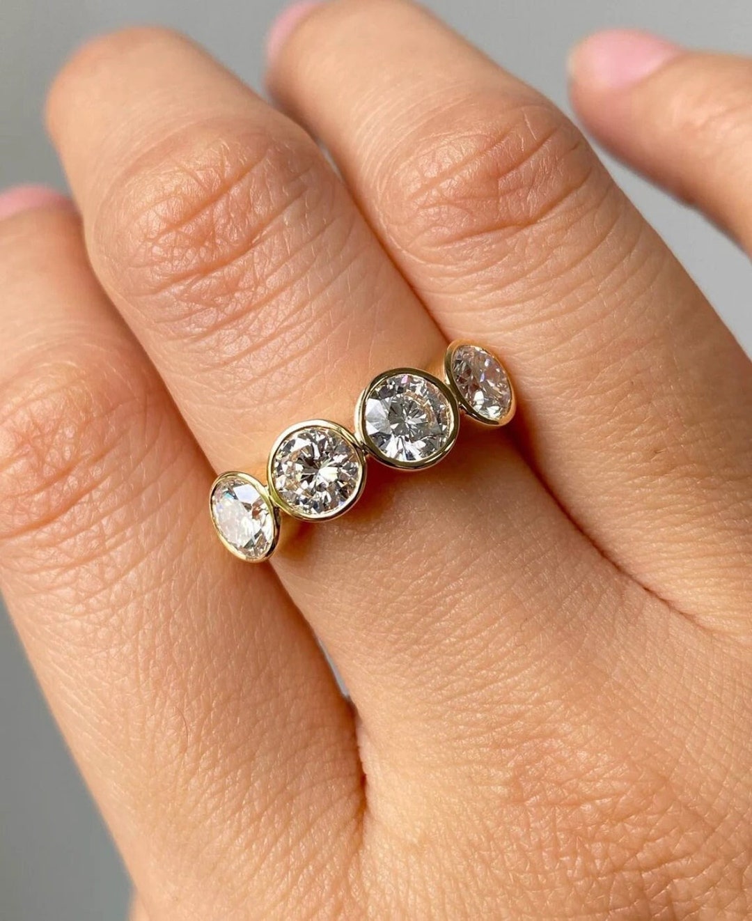 4mm Round Moissanite Bezel Engagement Ring, Daily Wear Ring, Bezel Set ...
