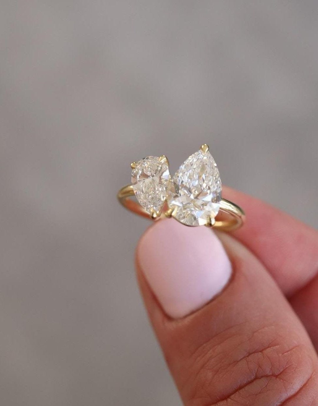 Pear Cut Vintage Toi Et Moi Two Stone Ring, Moissanite Diamond French ...