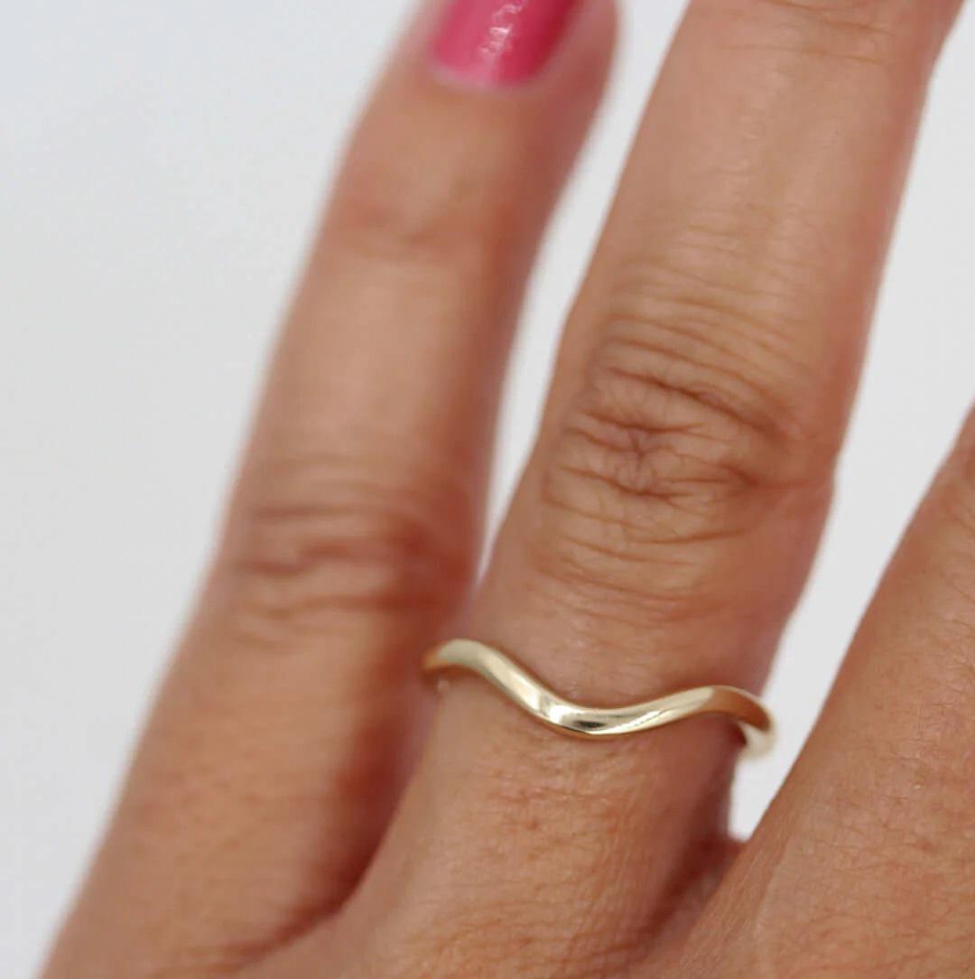 Plain Wave Wedding Band, Curved Wedding Band, Women Simple Plain Band ...