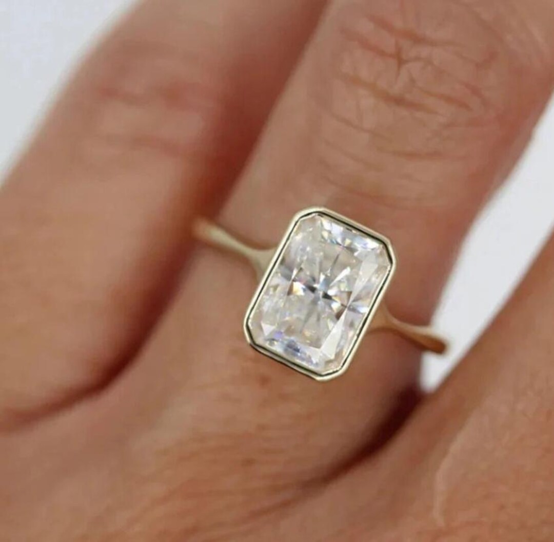2.50 Solitaire Radiant Cut Bezel Set Engagement Ring, 14K Solid Gold ...