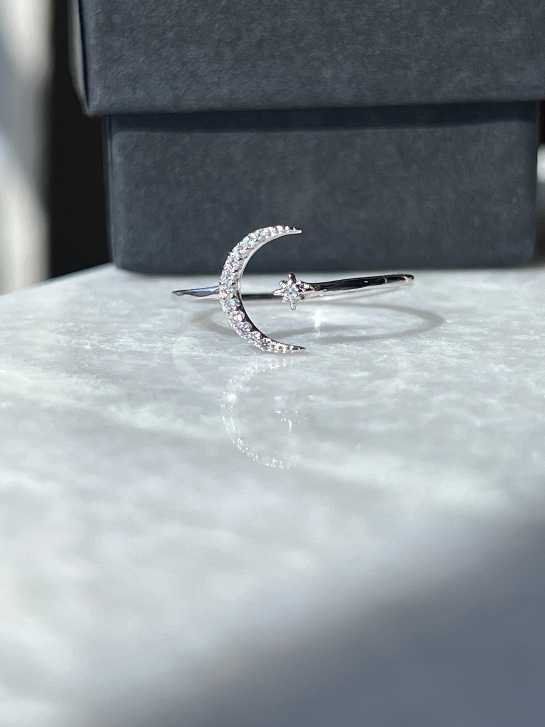 Sterling Silver Moon Ring | Moon Jewelry | Adjustable Ring | 925 | Tiny ...