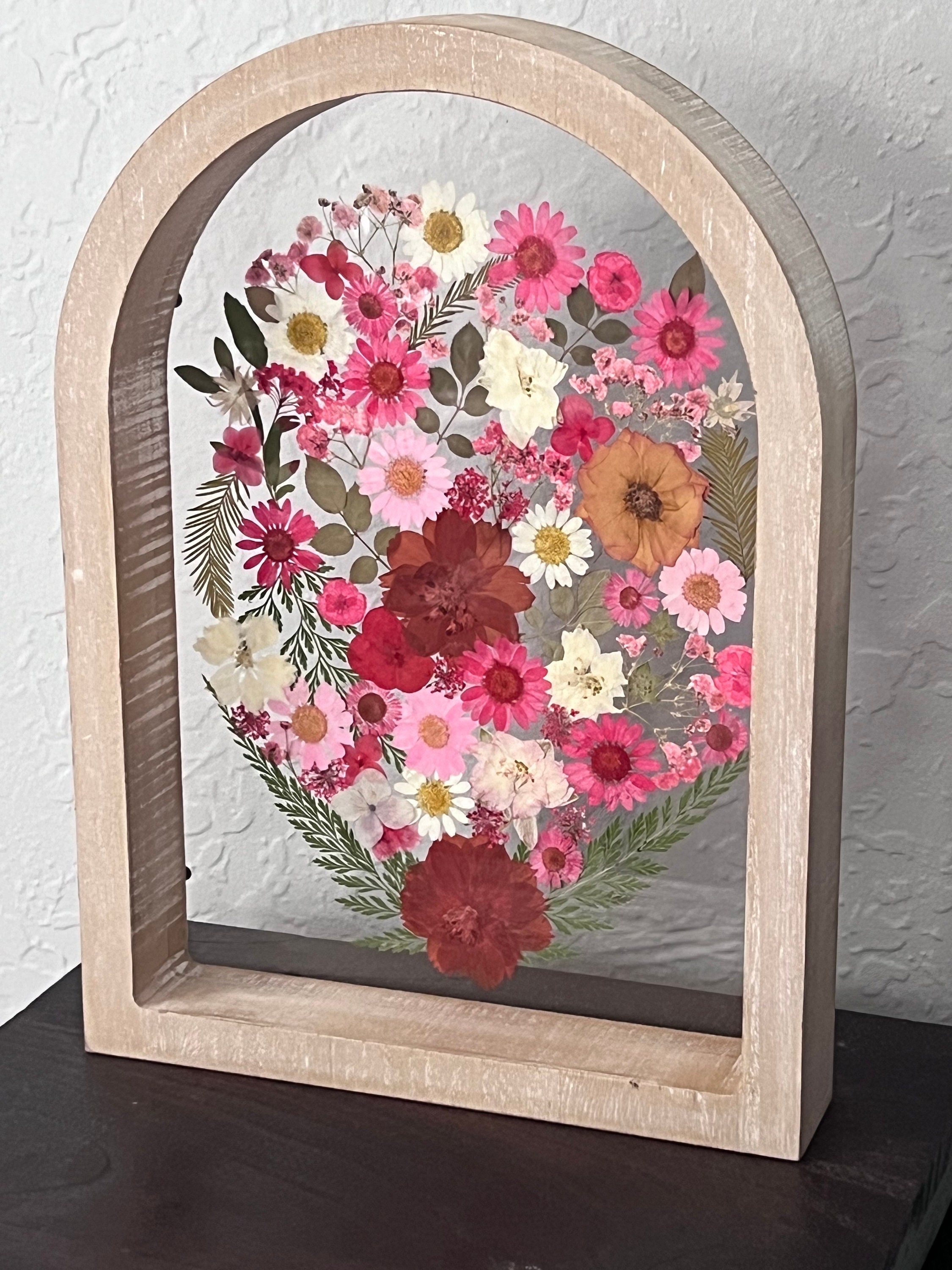Arched Wooden Floral Frame Assorted Red Flowers Preserved Pressed ...