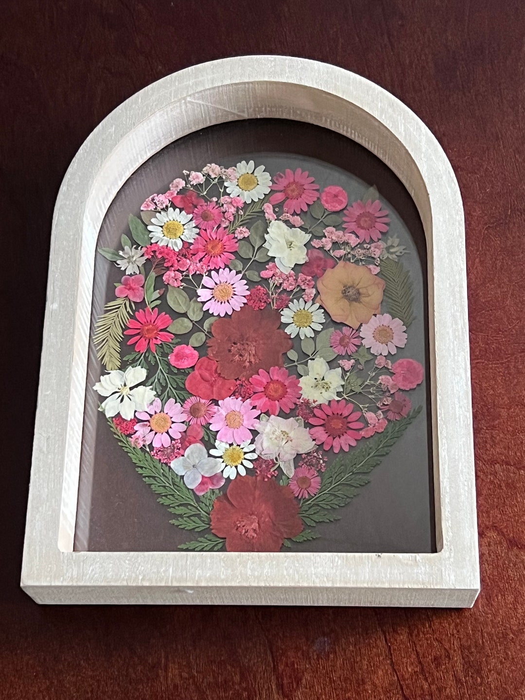 Arched Wooden Floral Frame Assorted Red Flowers Preserved Pressed ...