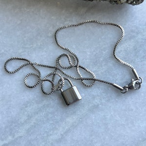 Minimalist Padlock Necklace | Stainless Steel | Silver | 18in Box Chain ...