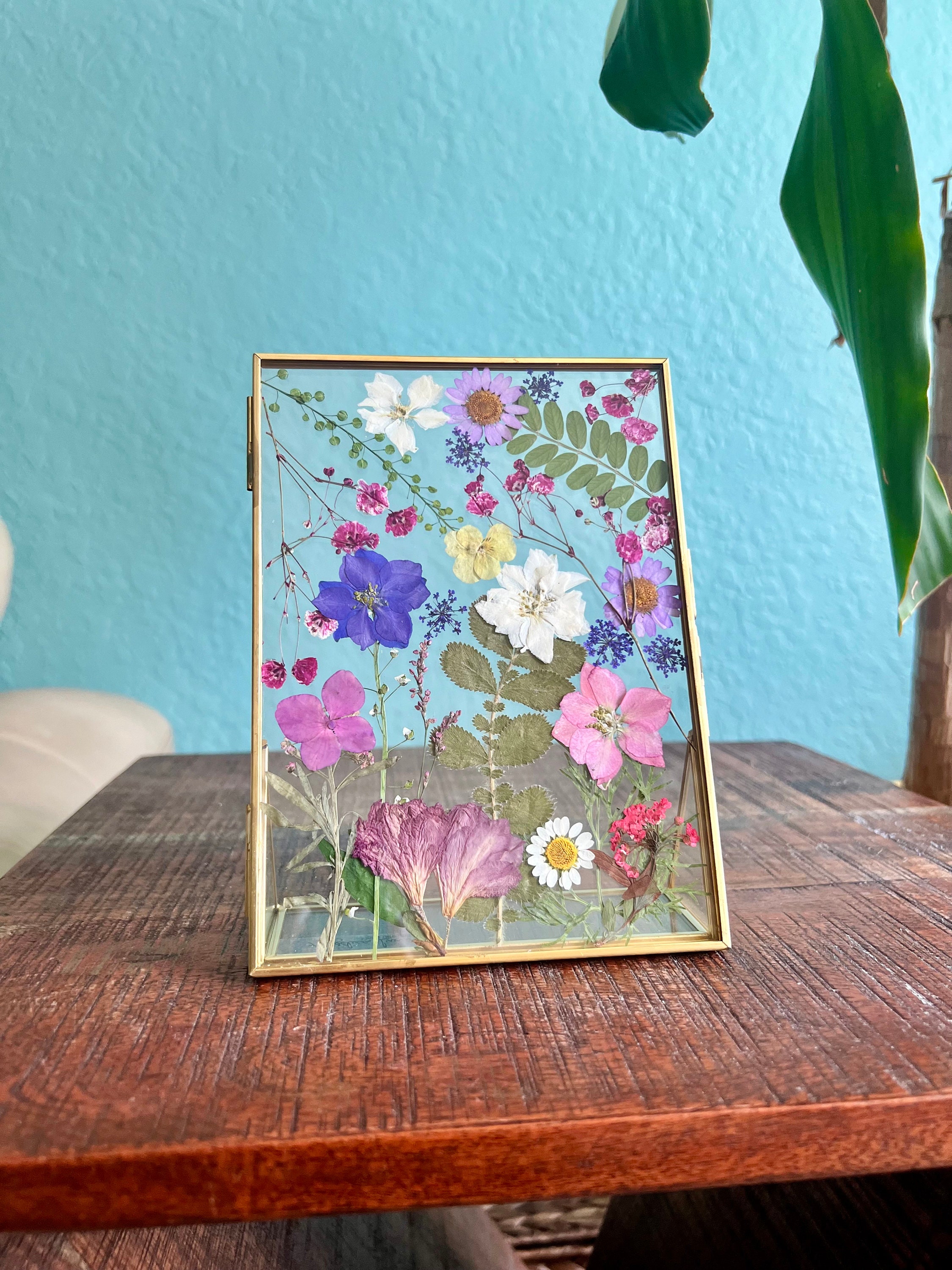 Pressed Colorful Floral Frame 5x7 Botanical Art Collage Preserved ...