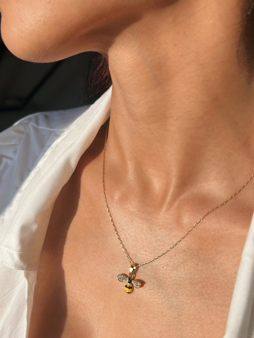Bumblebee Necklace: Gold Plated Snake Chain, Minimalist 16in - Etsy