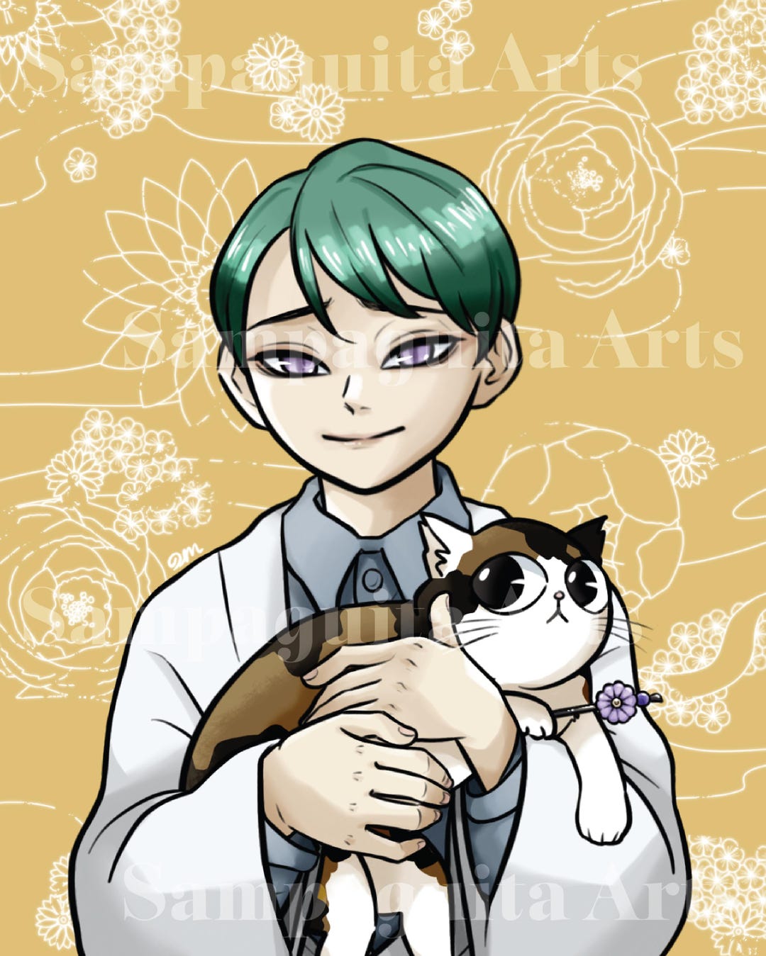 Demon Anime Yushiro With Cat Print - Etsy