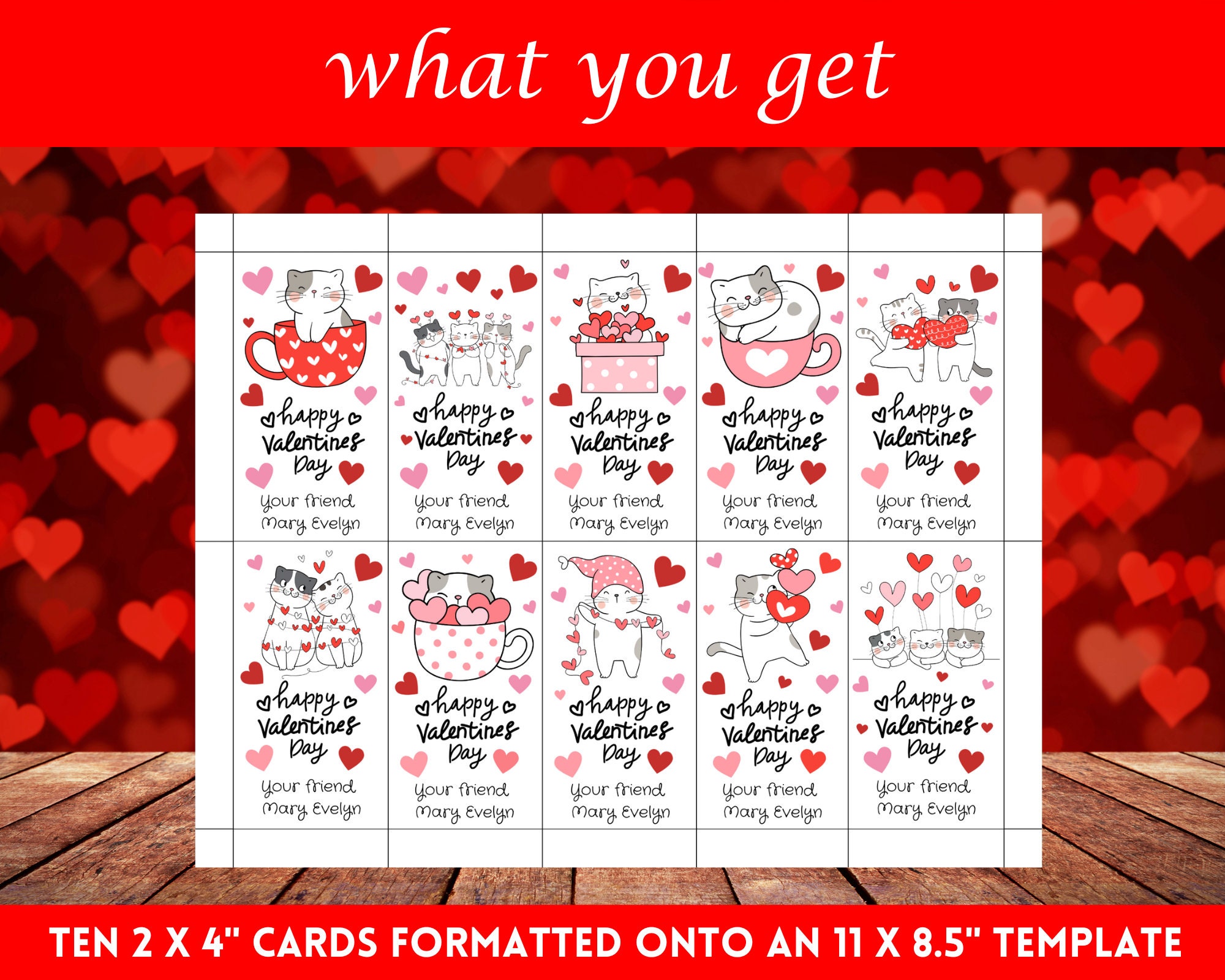 Printable Cat Valentine's Day Cards Class Party Valentine Greetings ...