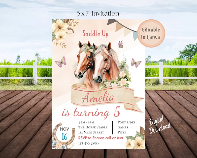 Pony Party Birthday Invitation Horseback Riding Party Instant Download ...