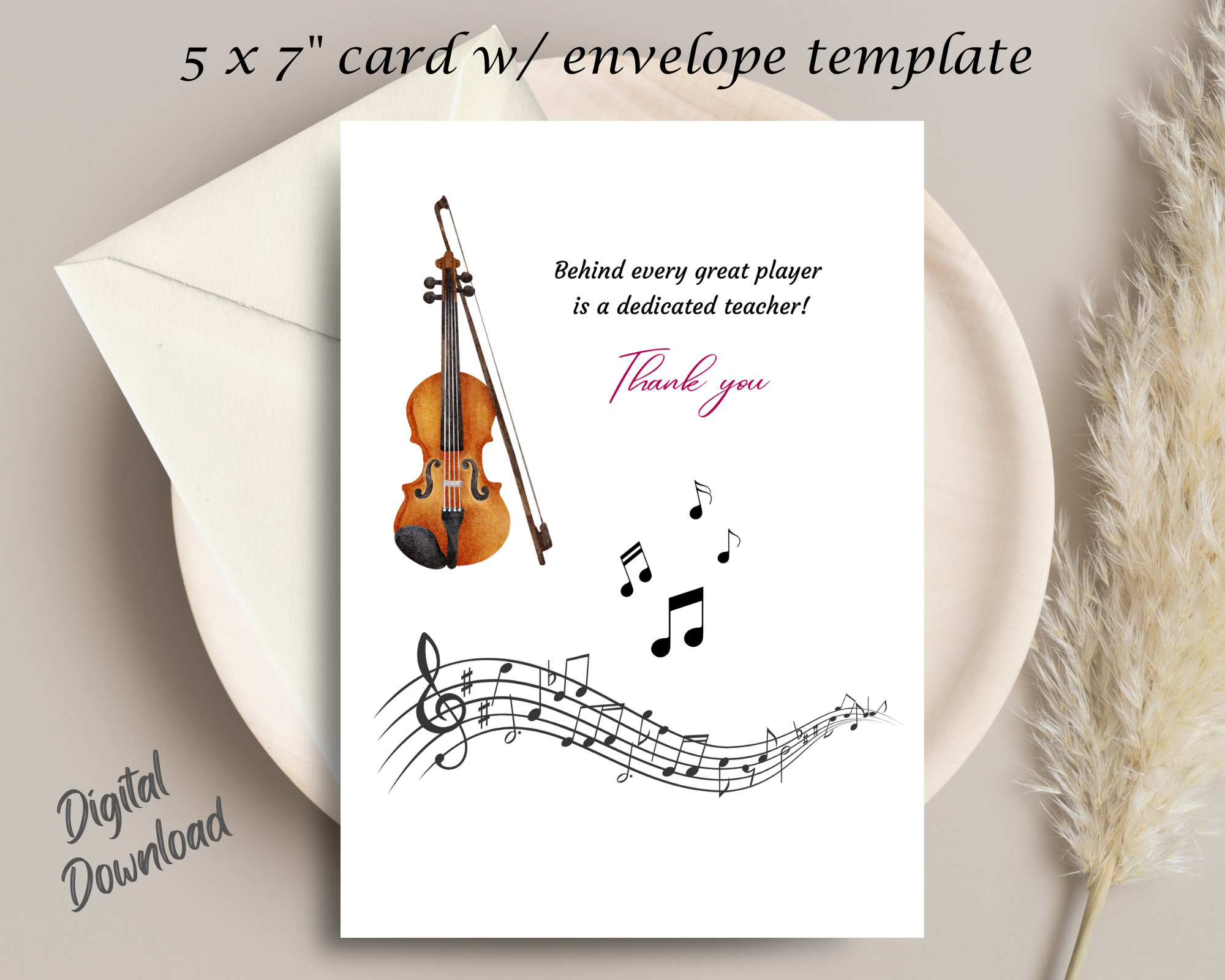 Violin Teacher Thank You Card | Musical Instructor Appreciation ...