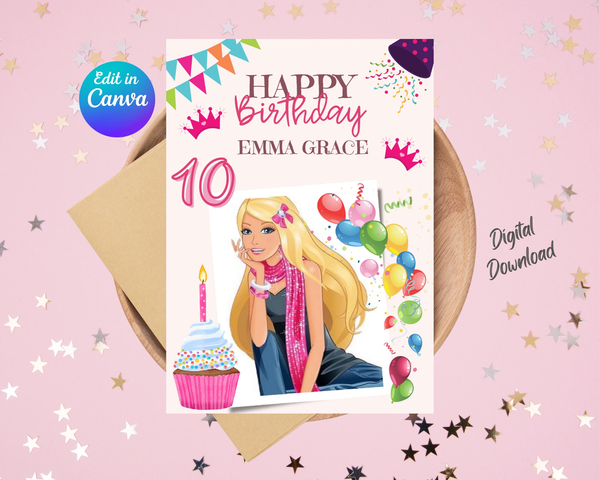 Glam Girl Birthday Card Personalized Birthday Greeting Editable Canva ...