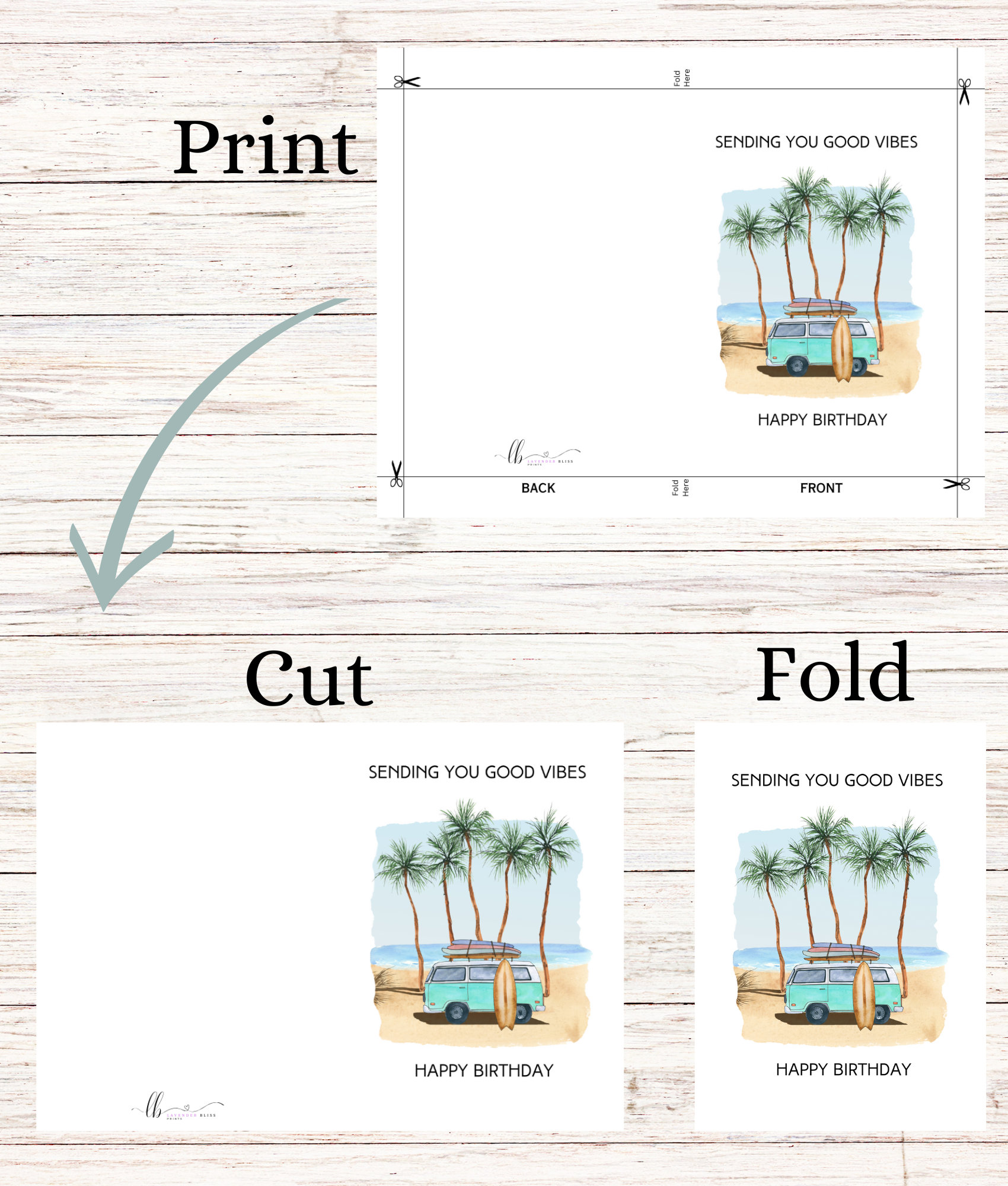 Good Vibes Beach Birthday Card | Vintage Beach Greeting | Surfing ...