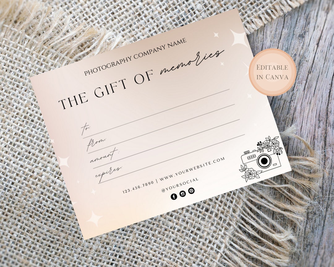 Photography Gift Certificate Editable Photo Session Gift Card Template ...
