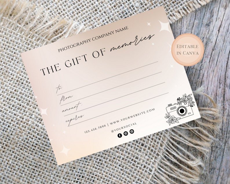 Photography Gift Certificate Editable Photo Session Gift Card Template ...