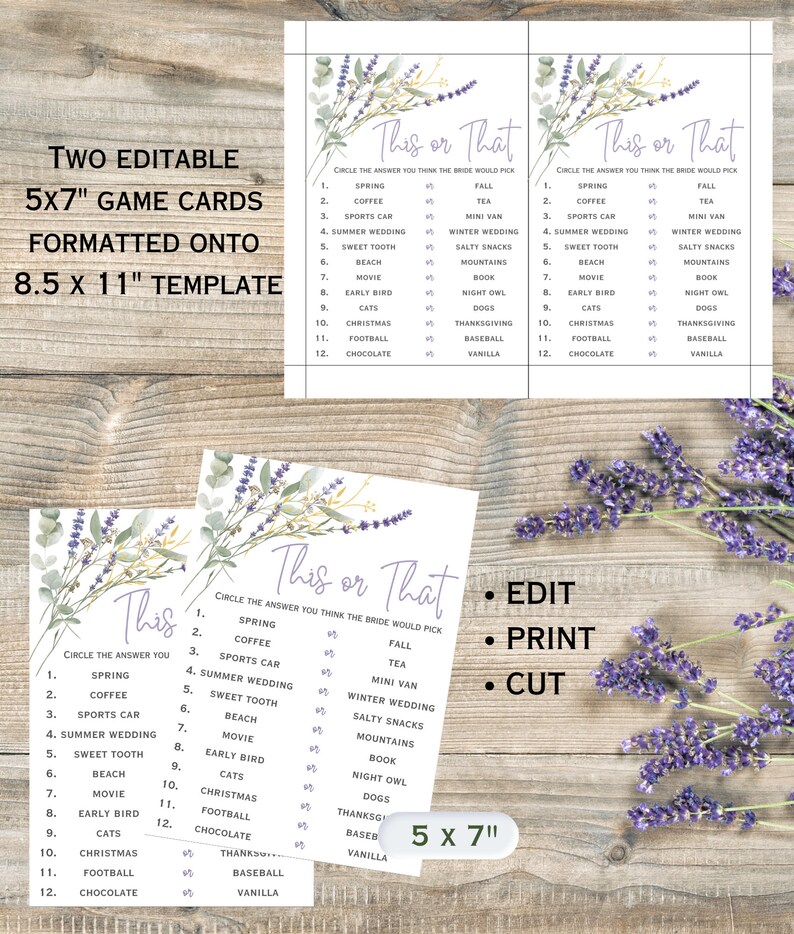 Bridal Shower Game Editable Template This or That - Etsy