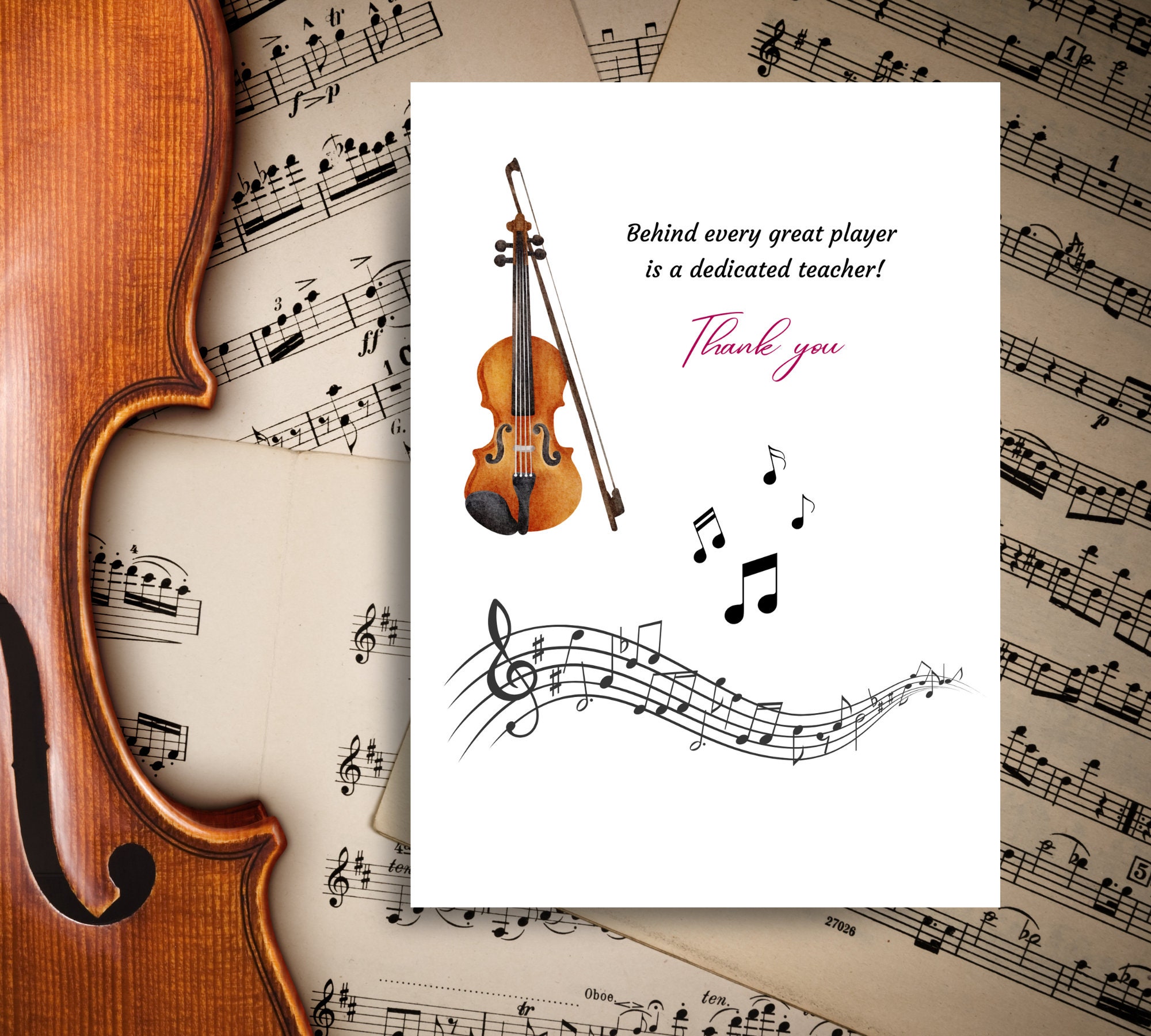 Violin Teacher Thank You Card | Musical Instructor Appreciation ...