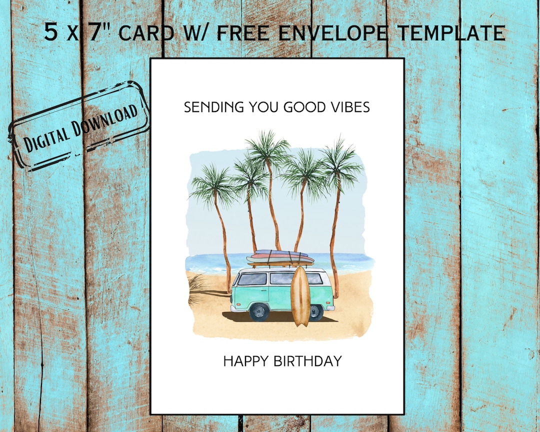 Good Vibes Beach Birthday Card | Vintage Beach Greeting | Surfing ...