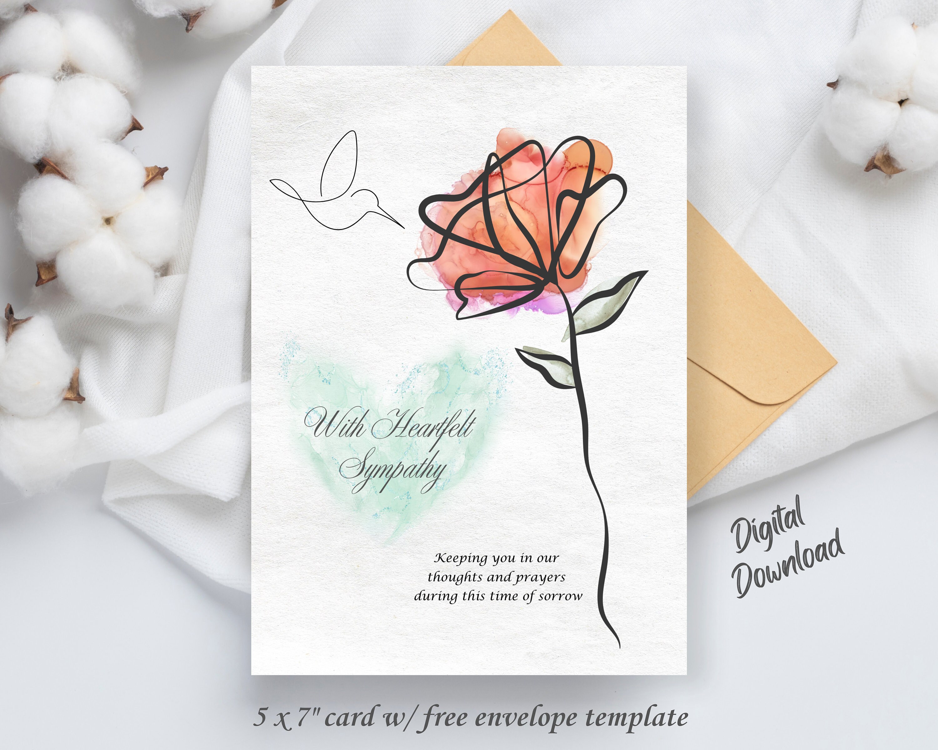 Sympathy Card | Thinking of You | Hand-painted Watercolor Flower and ...