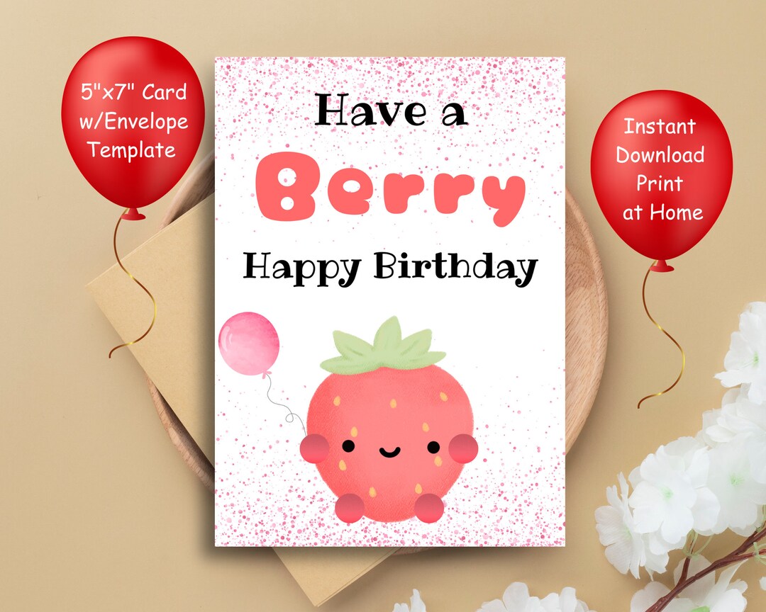 Strawberry Birthday Card, Kid's Birthday Card, Have a Berry Happy ...