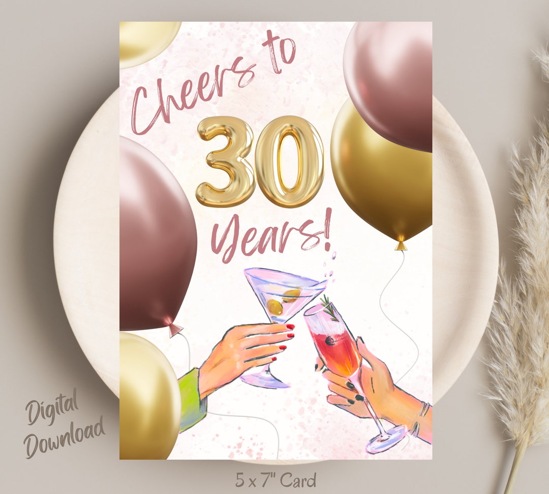 Printable 30th Birthday Card 30 Years Birthday Card Instant Download ...