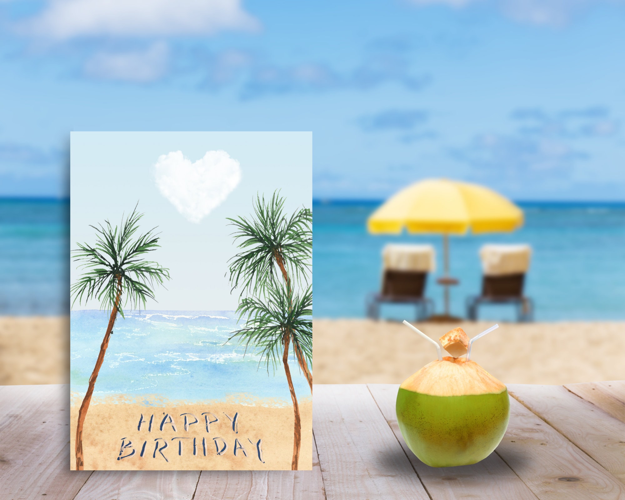 Beach Birthday Card | Birthday at the Beach | Watercolor Art ...