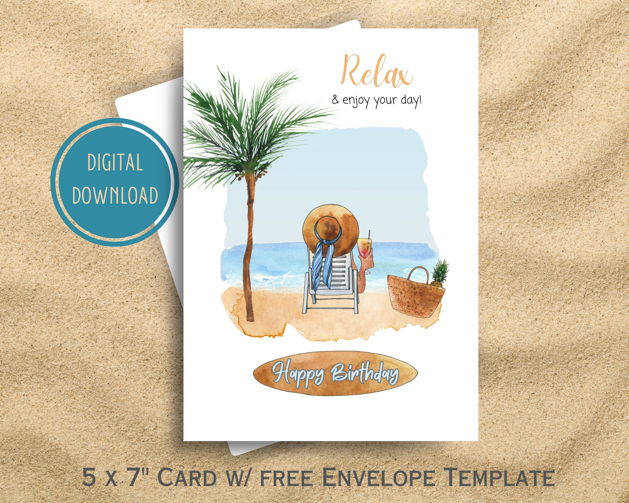Beach Printable Birthday Cards Birthday Card Beach Stock Illustrations