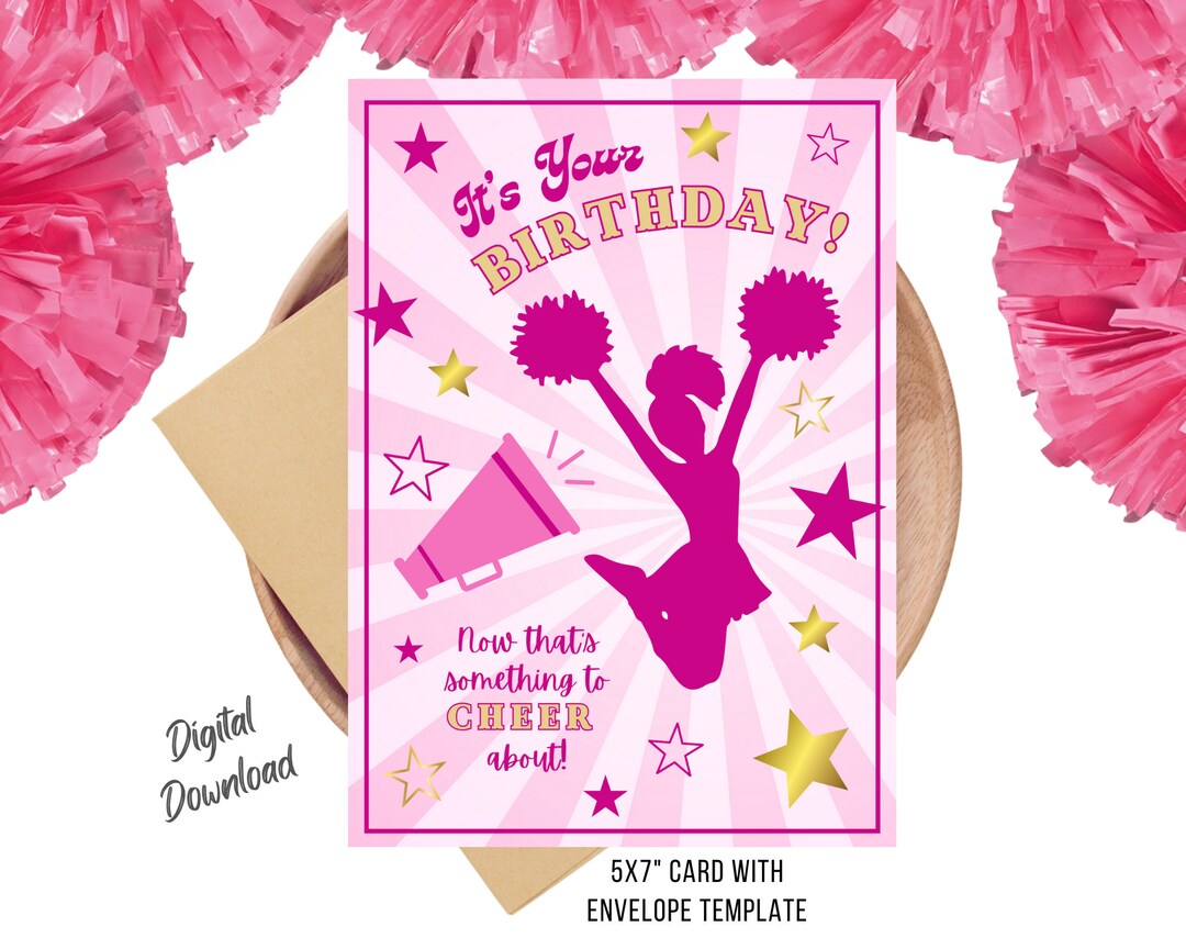 Cheerleader Birthday Card Printable Birthday Greeting Birthday Cheer ...