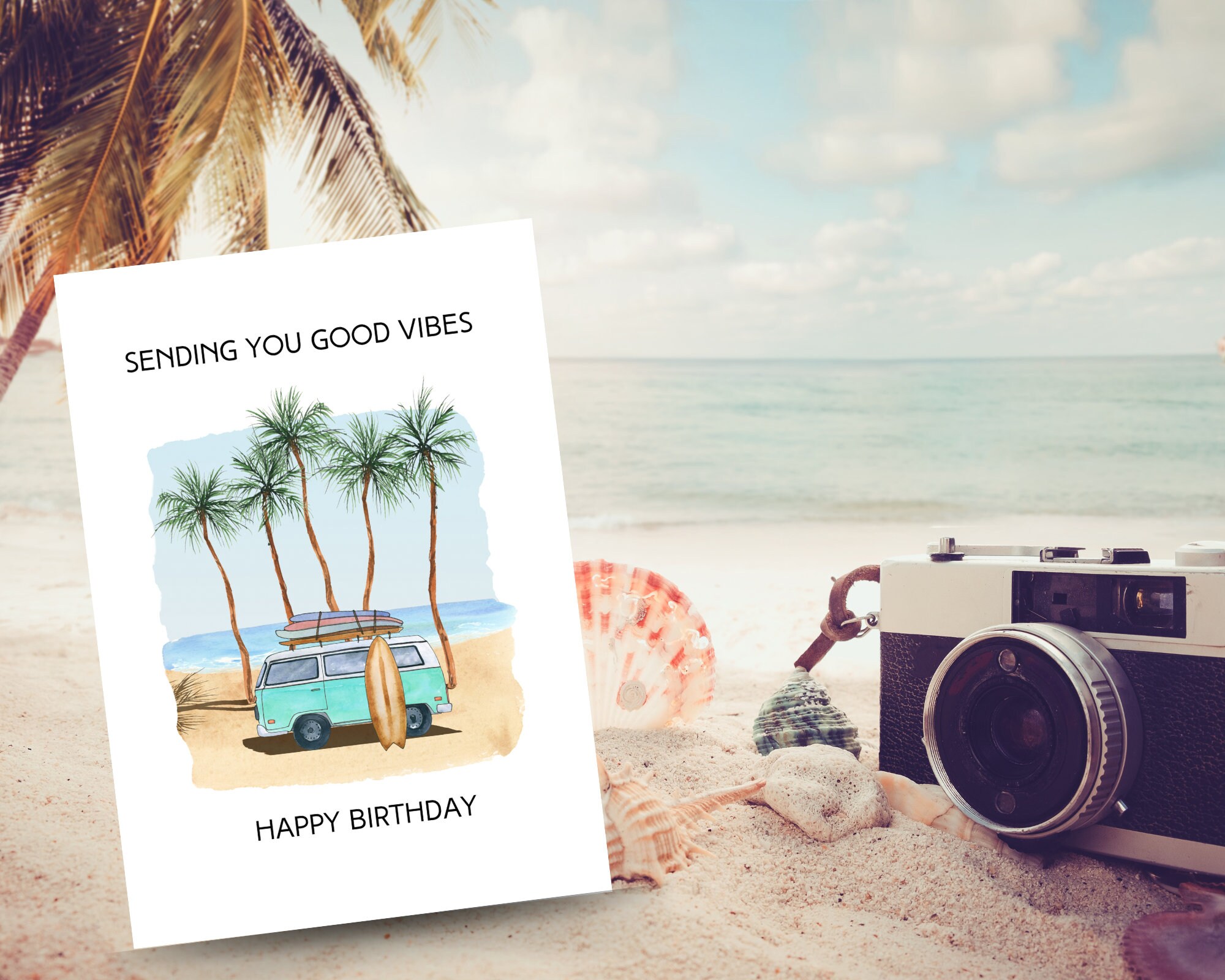 Good Vibes Beach Birthday Card | Vintage Beach Greeting | Surfing ...