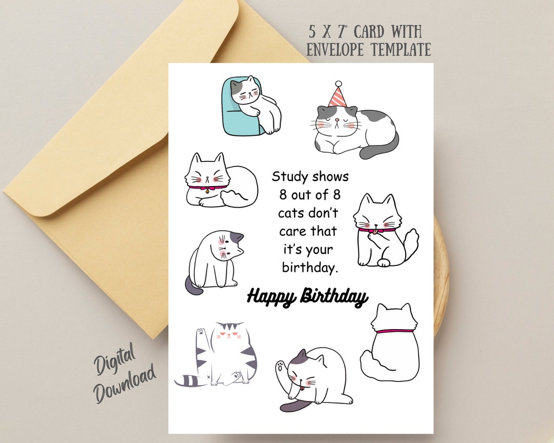 Funny Cat Birthday Card Cat Greeting Card Funny Birthday Card Digital ...