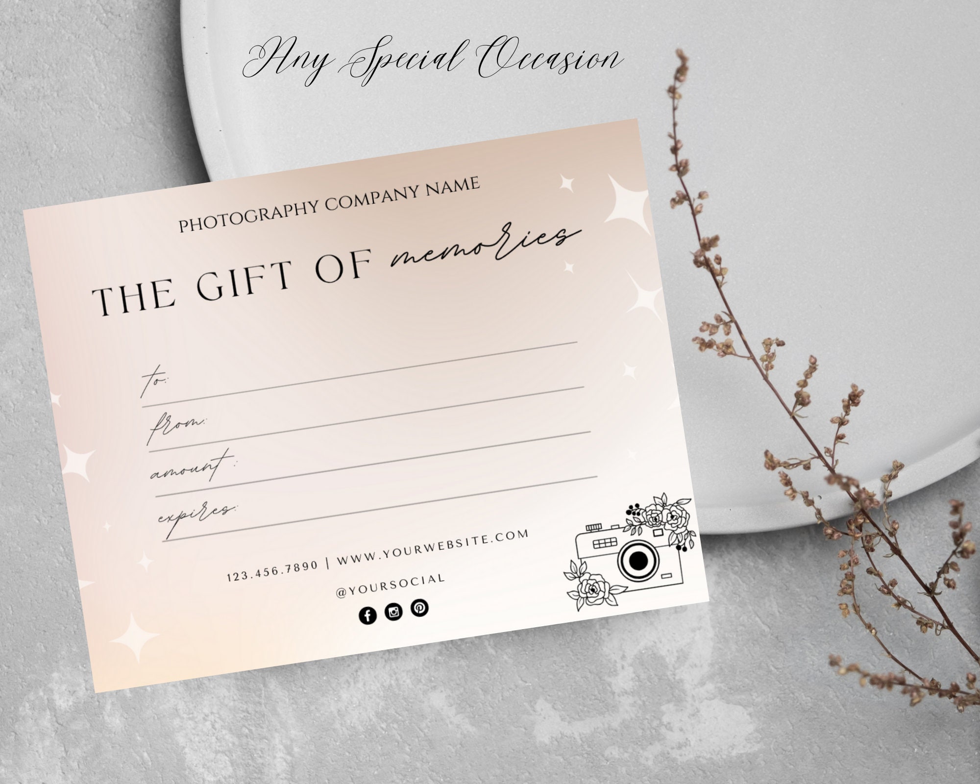 Photography Gift Certificate Editable Photo Session Gift Card Template ...