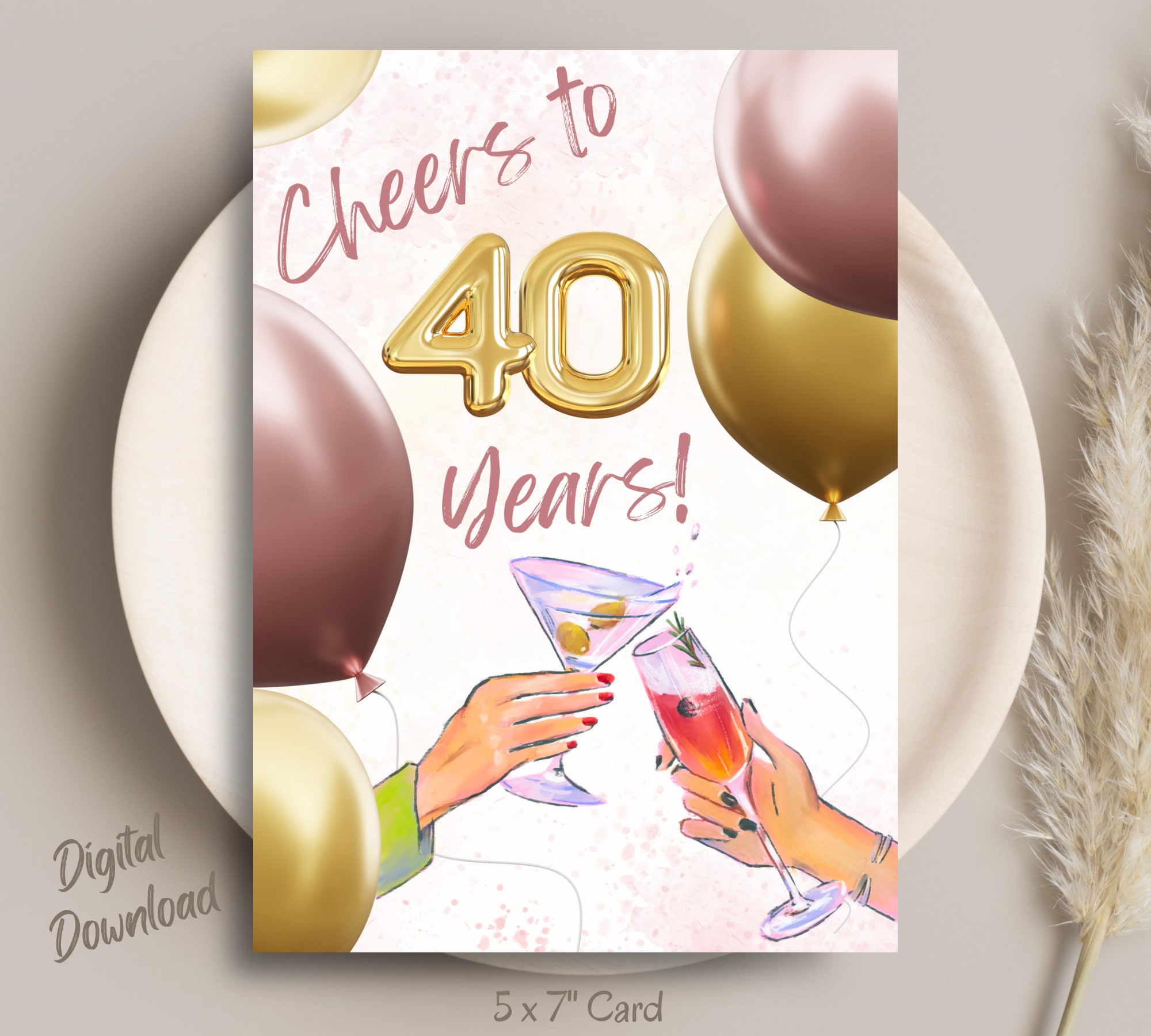 Printable 40th Birthday Card | 40 Years Birthday Card | Instant ...
