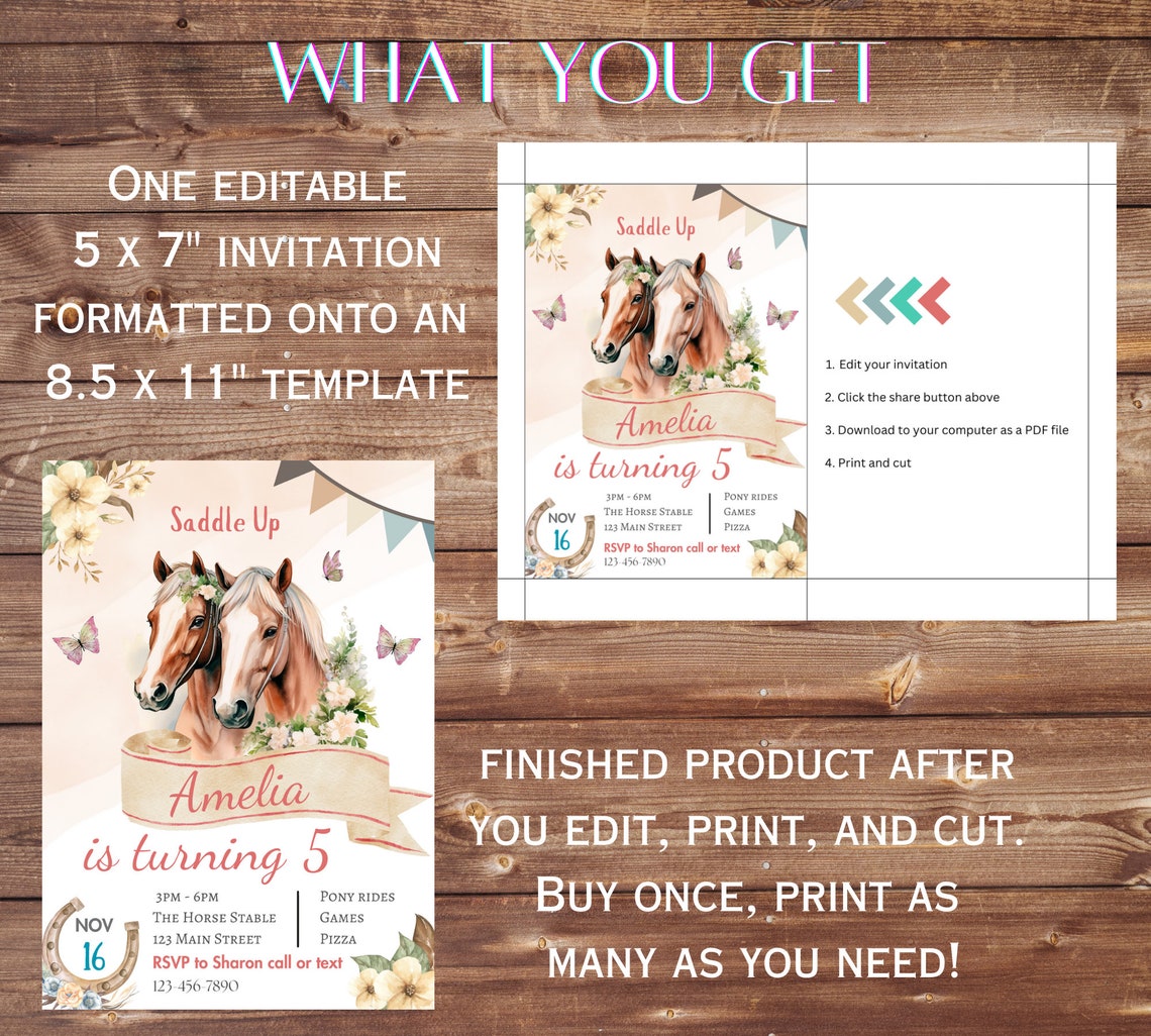 Pony Party Birthday Invitation | Horseback Riding Party | Instant ...