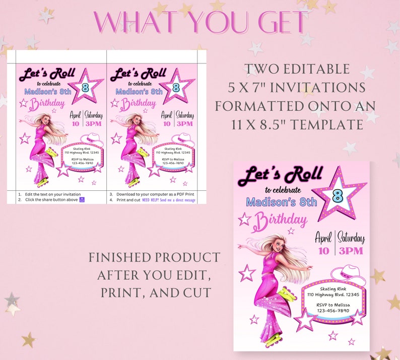 Printable Skating Birthday Party Invitation | Editable Canva Template ...