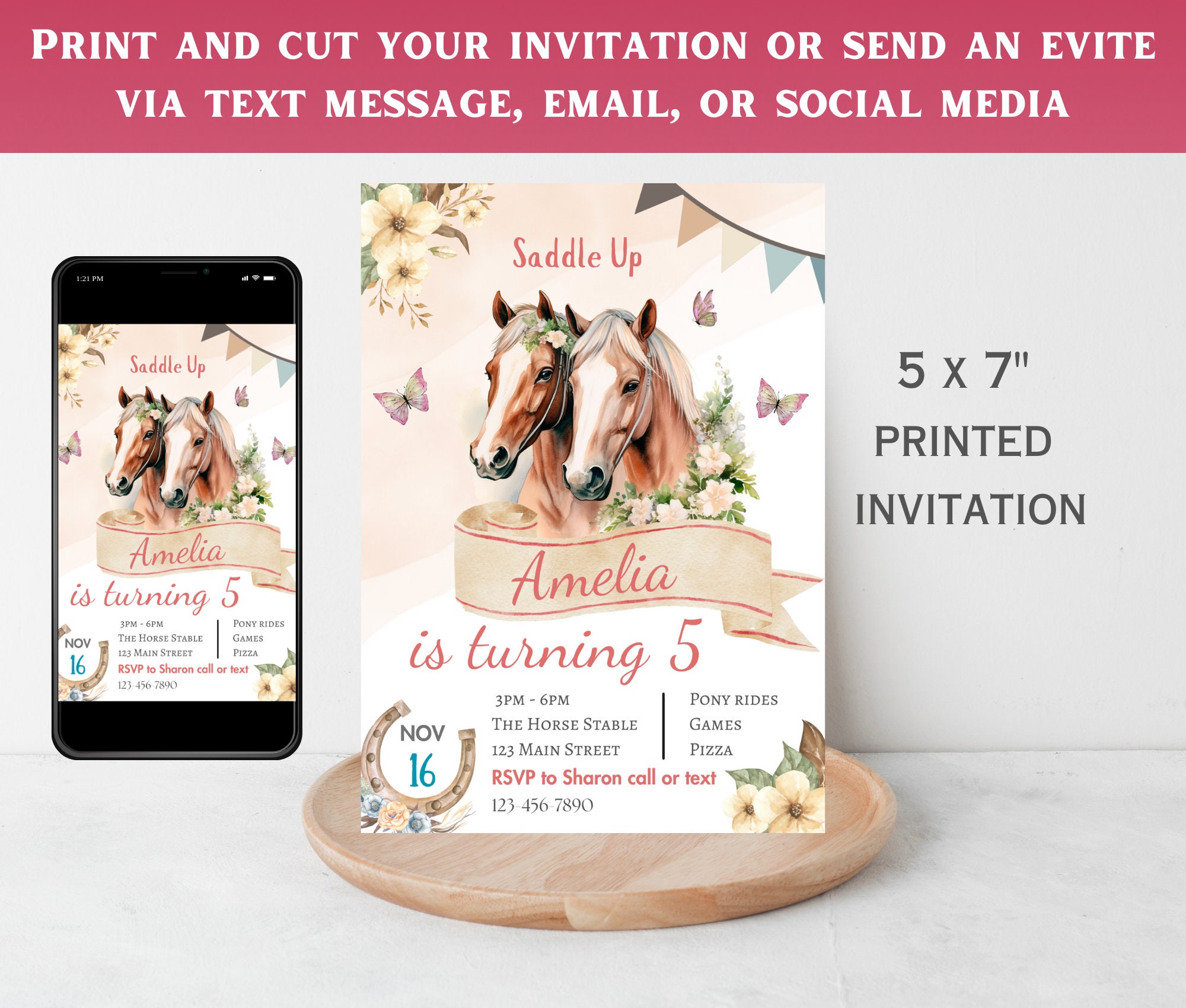 Pony Party Birthday Invitation | Horseback Riding Party | Instant ...