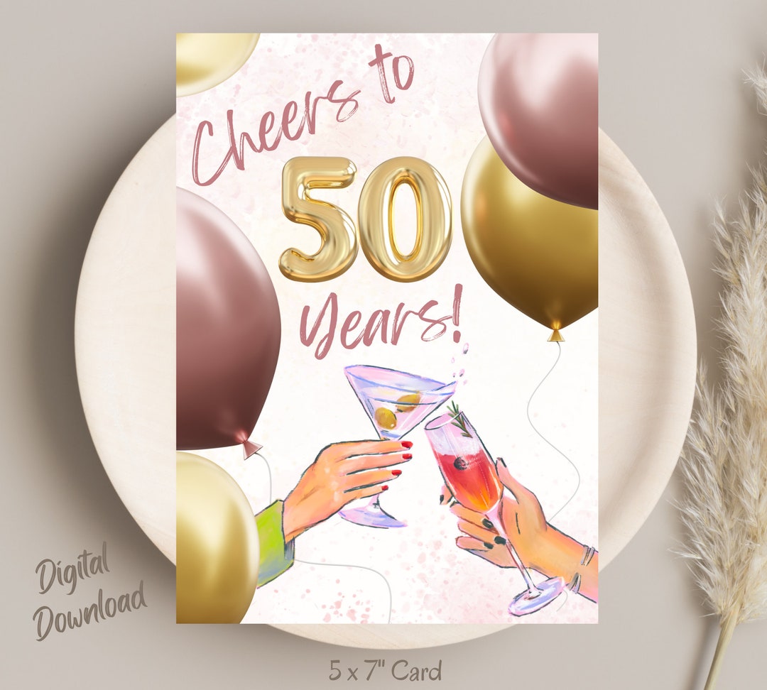 Printable 50th Birthday Card 50 Years Birthday Card - Etsy