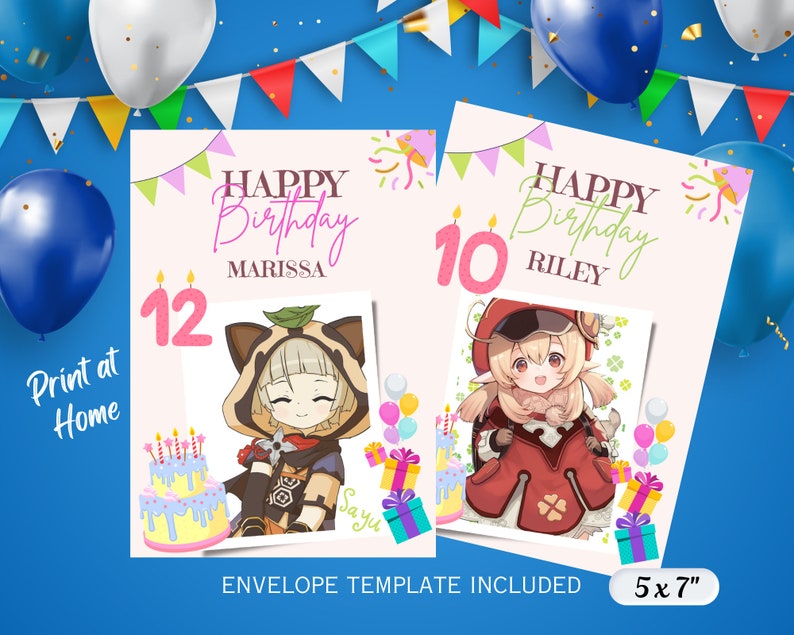 Printable Genshin Impact Birthday Card | Personalized Card | Anime ...