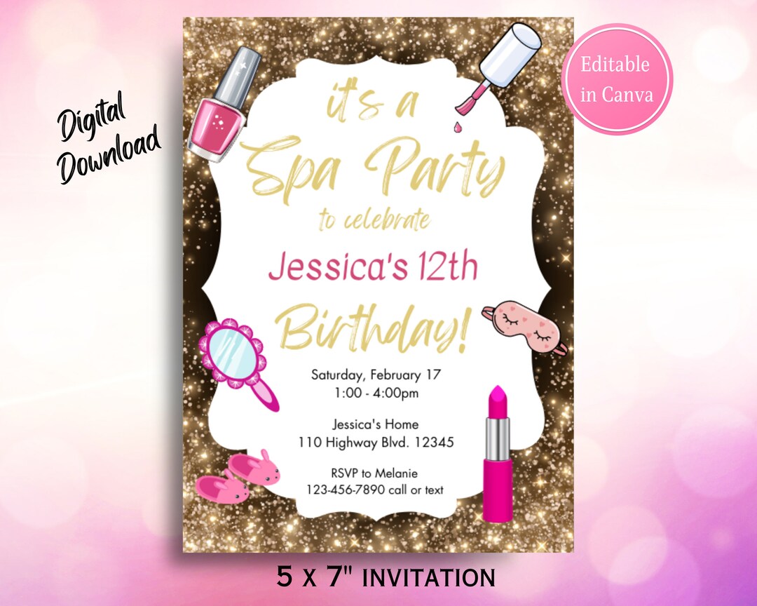 Spa Party Invitation | Editable Spa Birthday Party Invite | Makeover ...