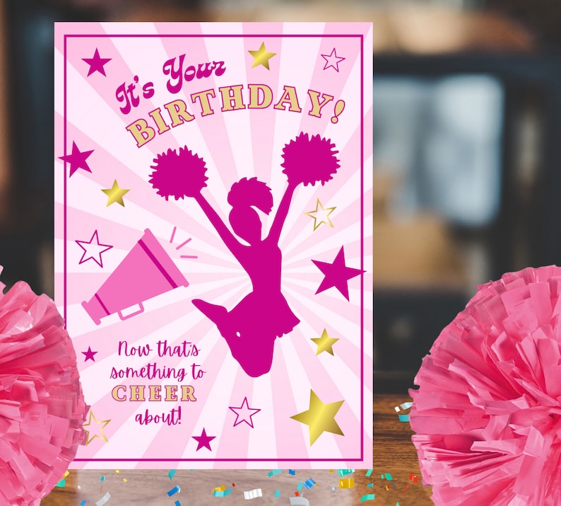 Cheerleader Birthday Card | Printable Birthday Greeting | Birthday ...