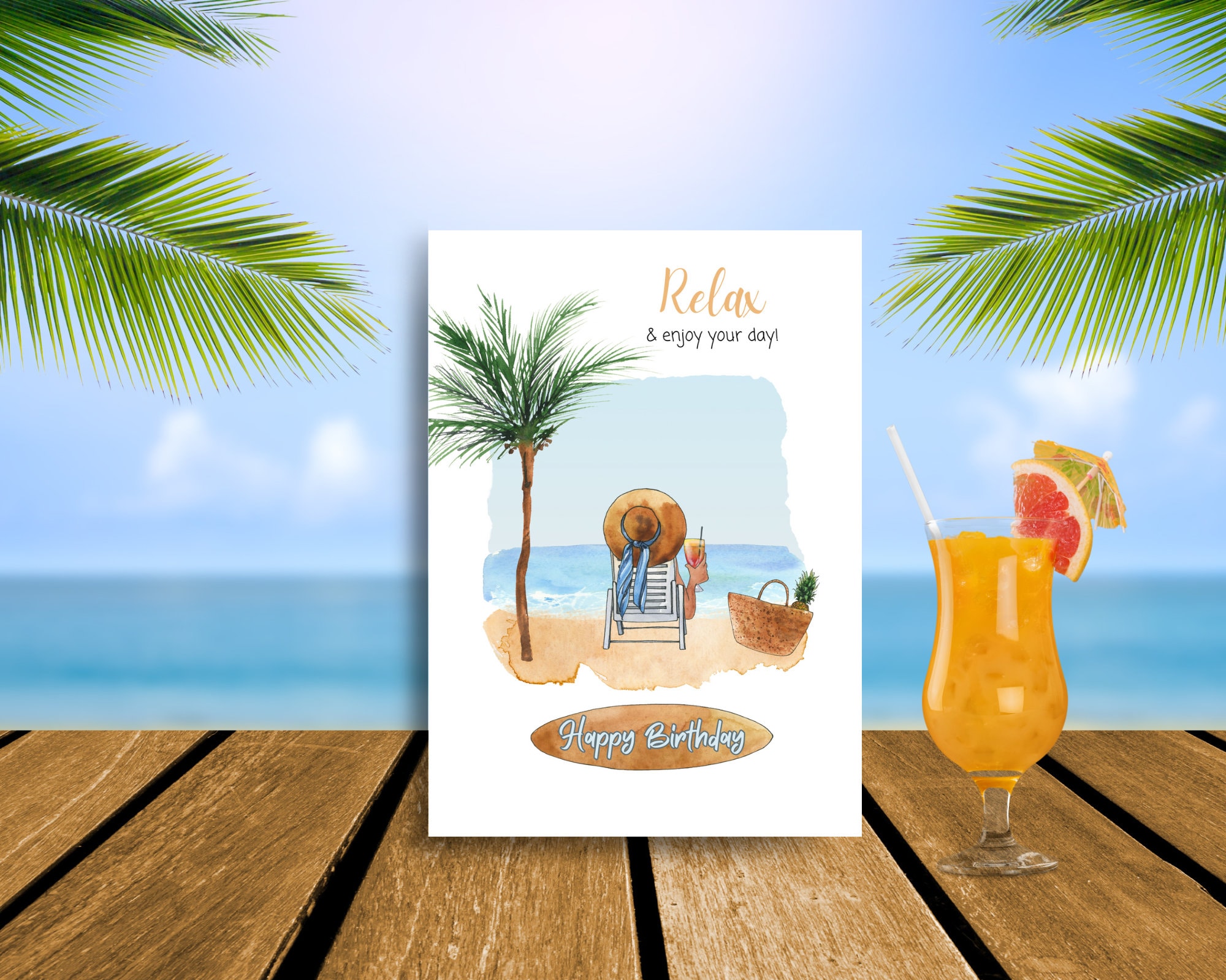 Beach Birthday Card | Happy Birthday Greeting | Watercolor Art ...