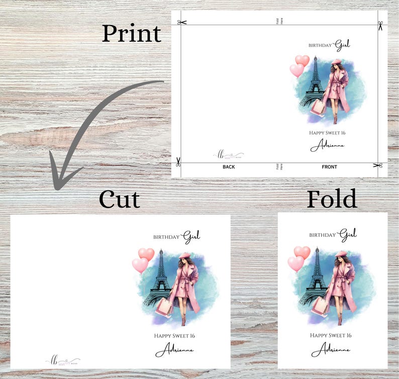 Sweet 16 Birthday Card | Paris Fashion | Teen Girls | Editable Template ...